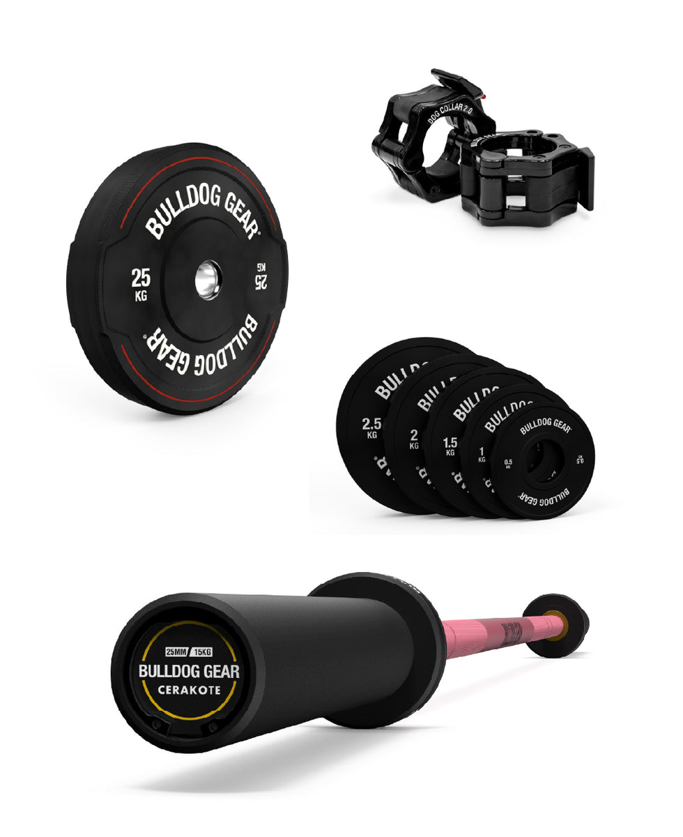 Bulldog Gear - Womens 15kg Cerakote Barbell & Hybrid 2.0 Bumper Plate